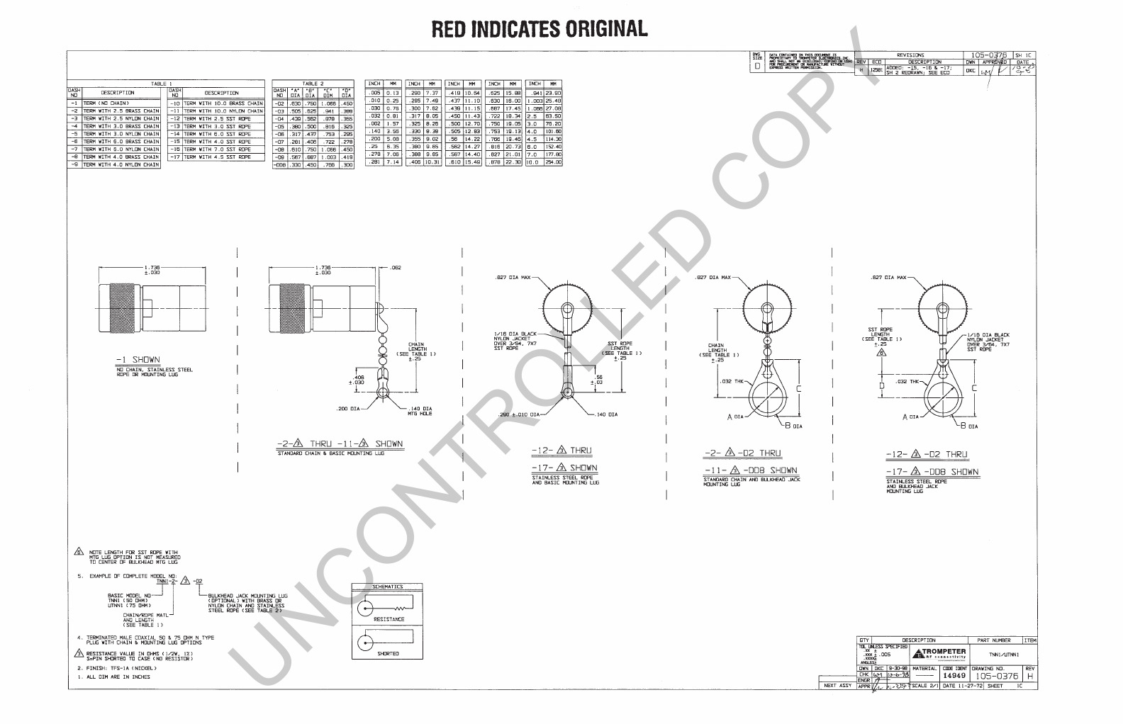 Cinch Connectivity Solutions Trompeter 的 TNN1-1-50 Drawing 規格書 | DigiKey