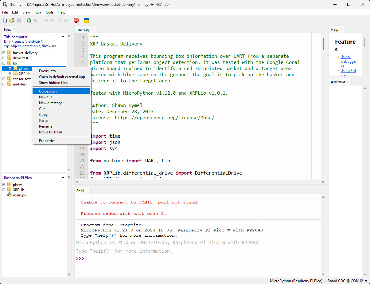 Adding computer vision to the XRP robotics platform
